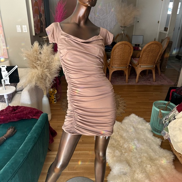Tobi | Dresses | Tobi Mini Stretchy Off The Shoulder Dress Ruched ...